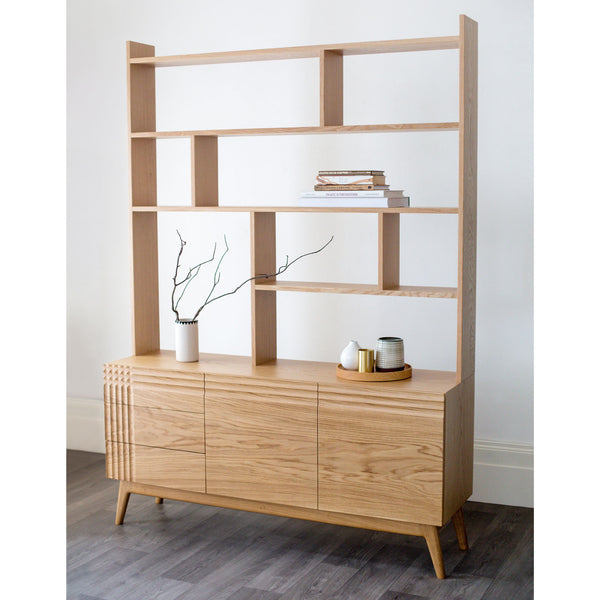 Solid oak sideboard with fluted front and shelves - Nick James Design